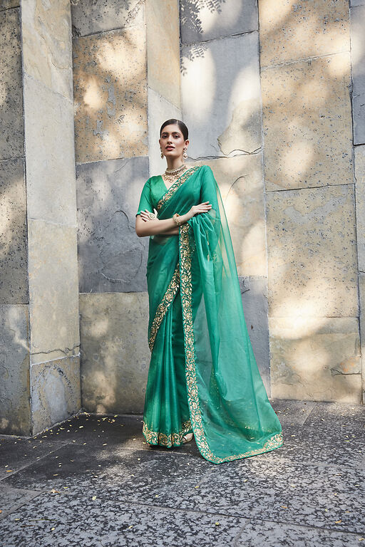 Green Silk Organza Saree – HOUSEOFRANIAN