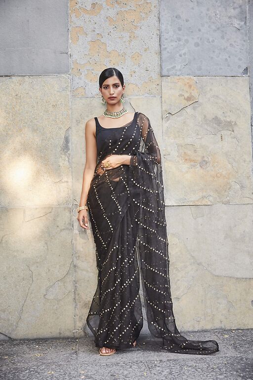 Black Silk Organza Saree – HOUSEOFRANIAN